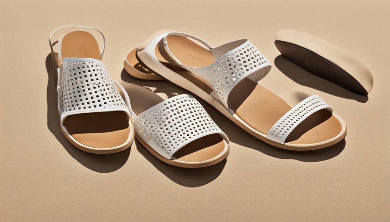 Slide sandals with perforated details vs. Flip-flops with perforated ...